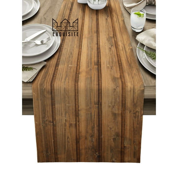 Retro Wood Grain Texture Planks Stripes Table Runner ration Home r ...
