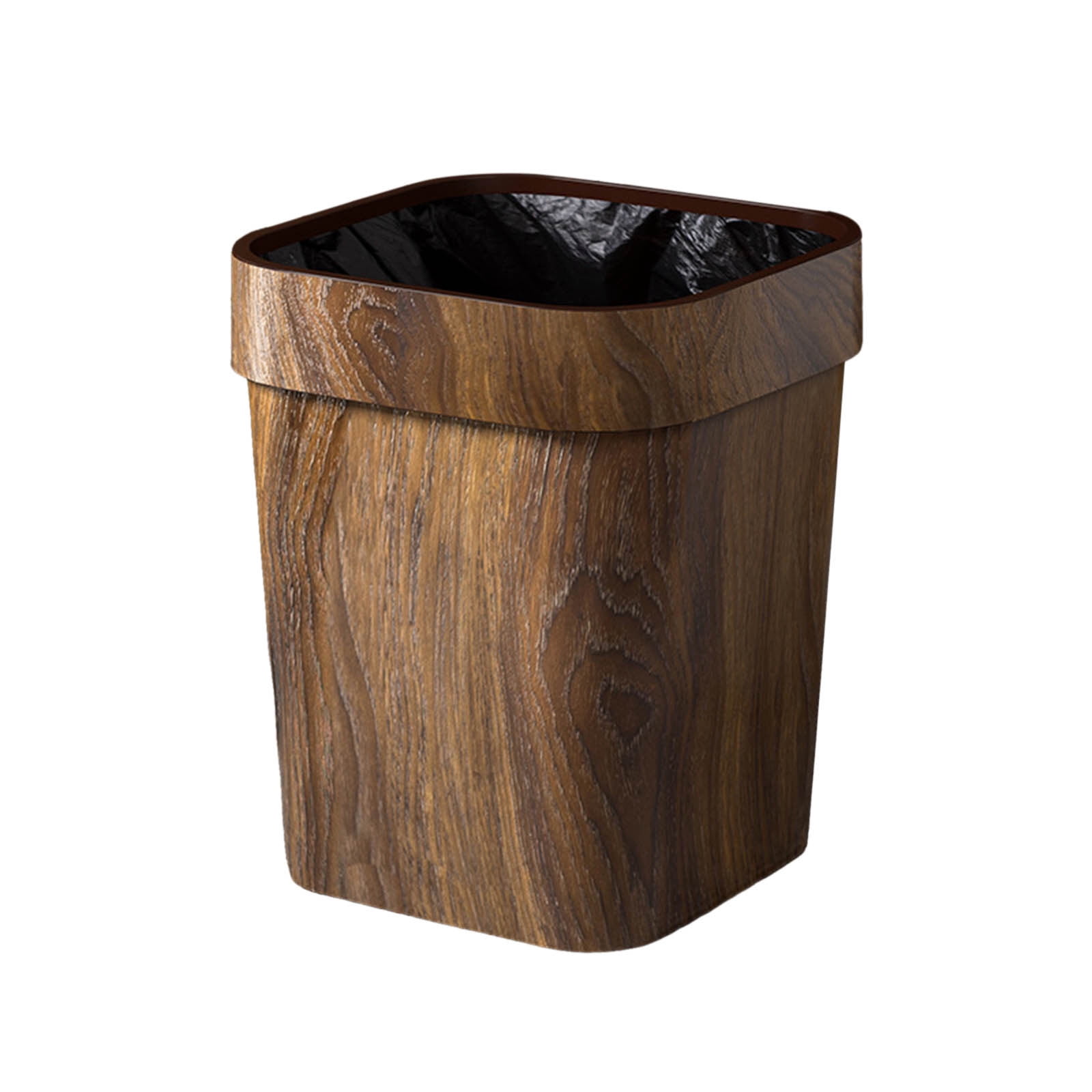 Retro Wood Grain Can - 3 Gallon Open Top Waste Basket with Square ...