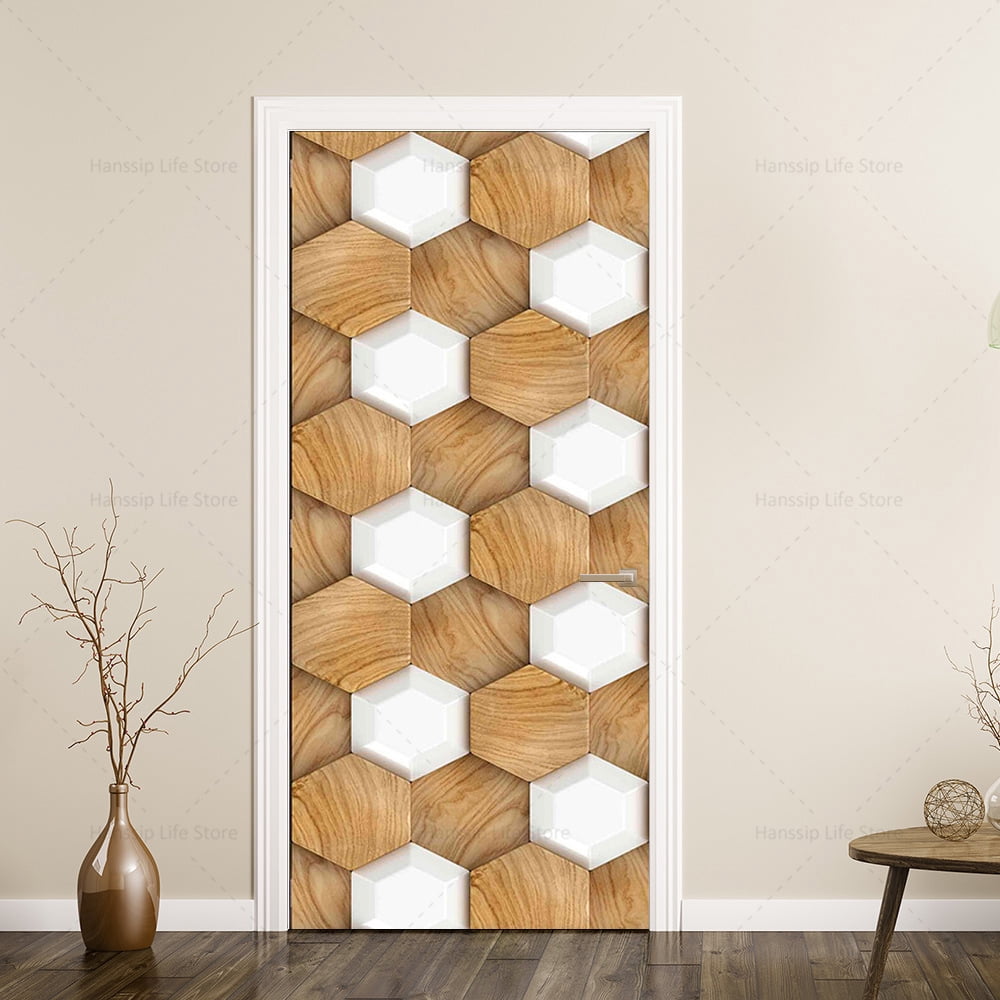 Retro Wood Printed Door Stickers Self-adhesive PVC 3D Realistic Vintage ...