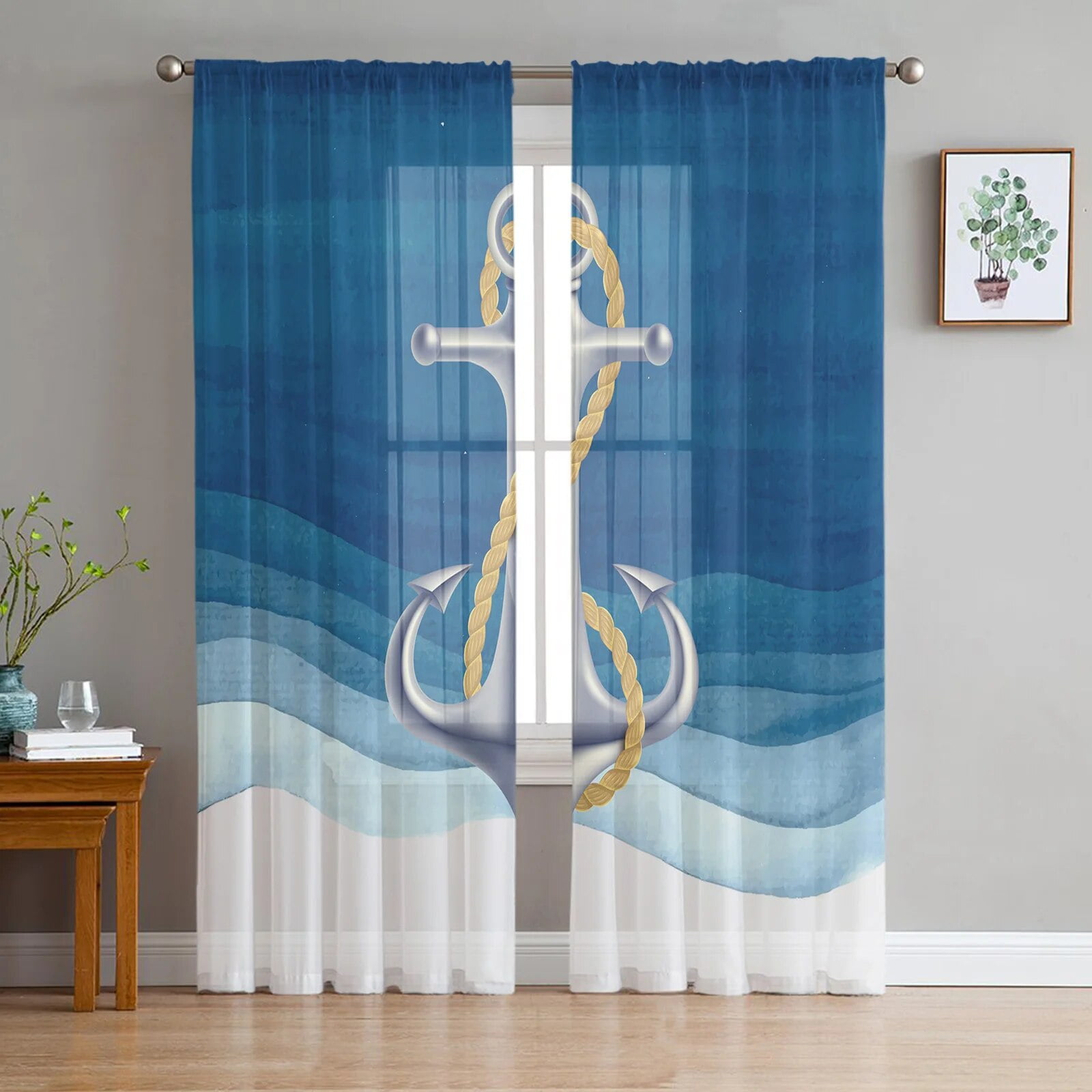 Retro Wood With Anchor Nautical Style Sheer Curtains for Living Room ...