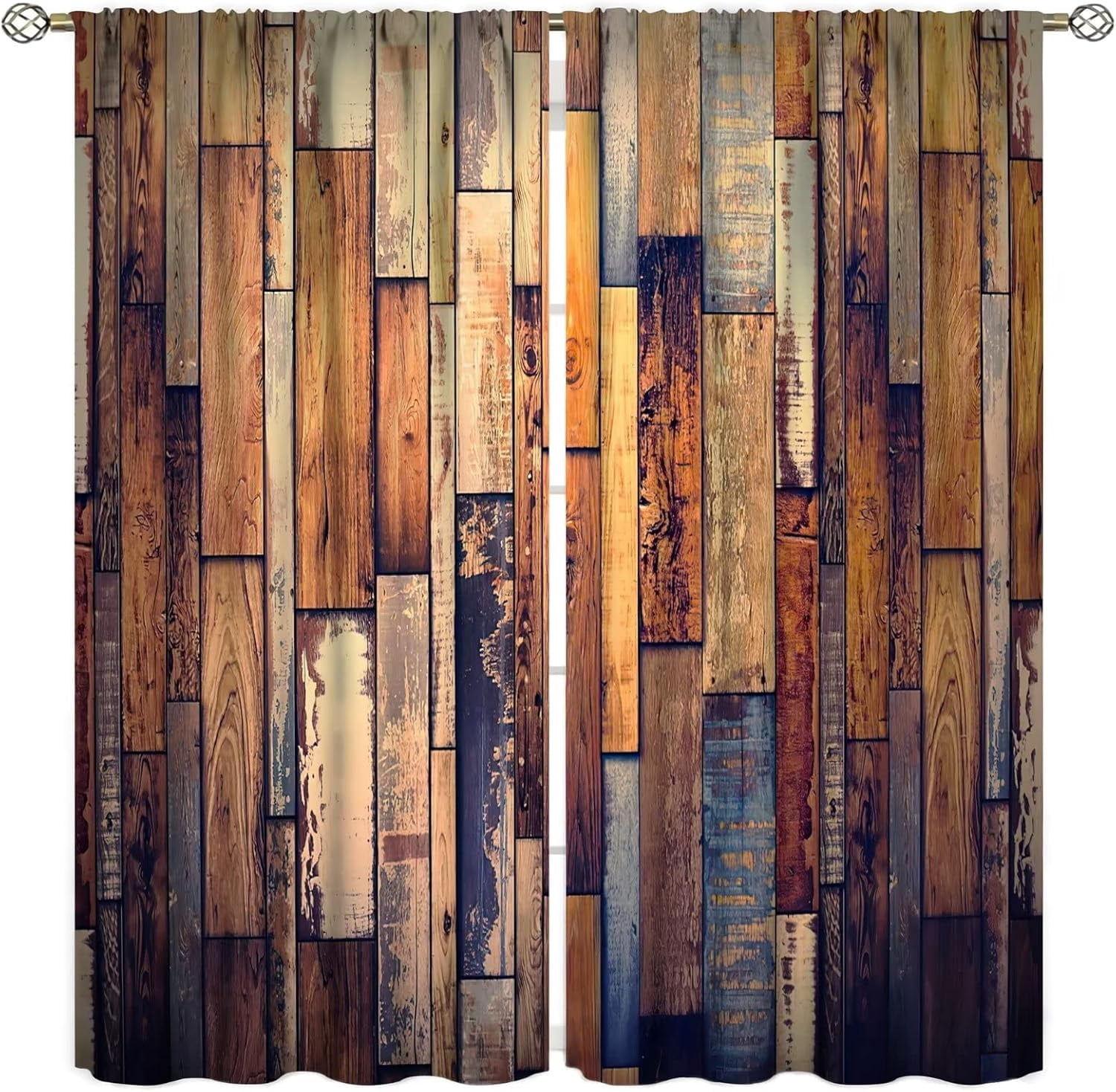 Retro Wooden Blackout Window Curtains,Farmhouse Rustic Brown Old Wooden ...