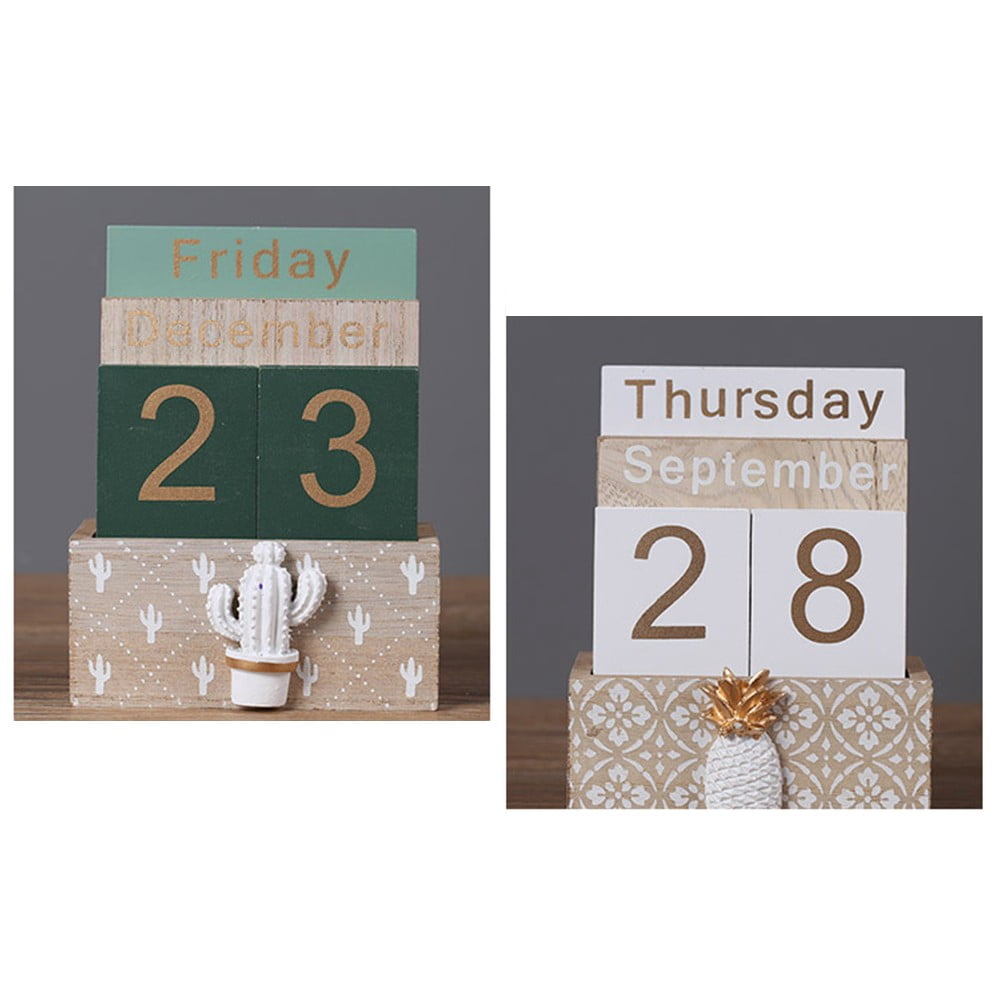 Retro Wooden Block Calendar for Perpetual Calendar Desk Calendar ...