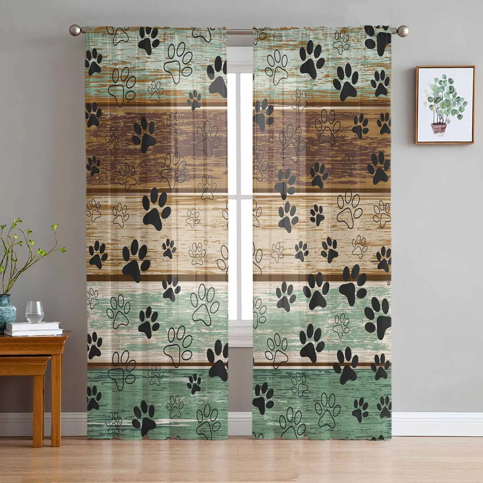 Retro Wooden Board Claw Tulle Curtains for Living Room Bedroom Modern ...