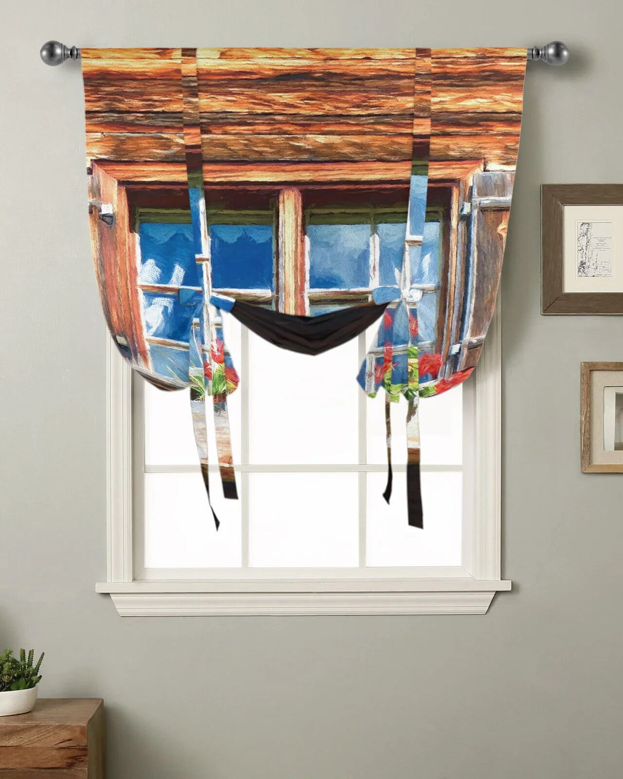 Retro Wooden Door Flower Pot Kitchen Short Window Curtain Rod Pocket ...