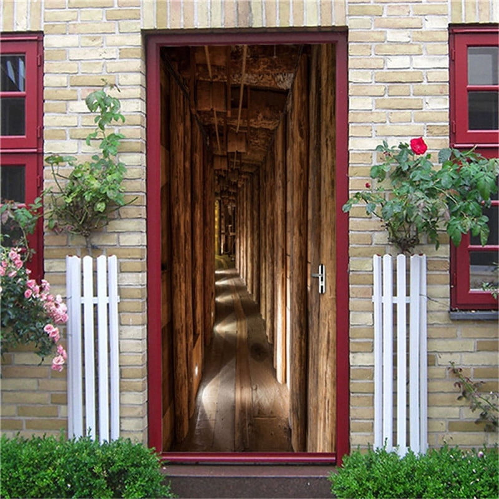 Retro Wooden Door Poster Home Art Decorative Wallpaper For Door Vinyl ...