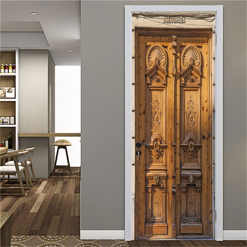 Retro Wooden Door Poster Home Art Decorative Wallpaper For Door Vinyl ...