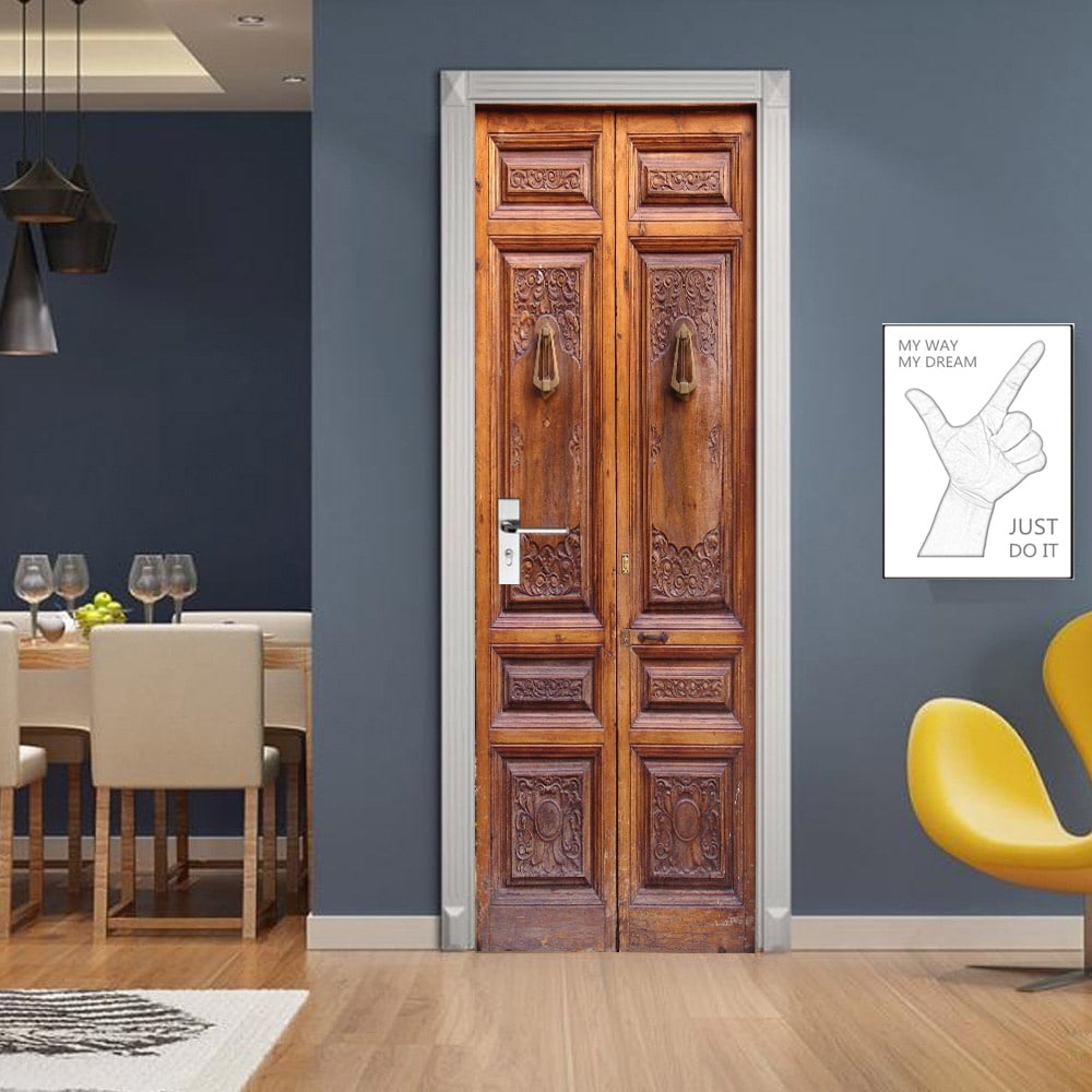 Retro Wooden Door Sticker Living Room Bedroom Renew Peel & Stick ...