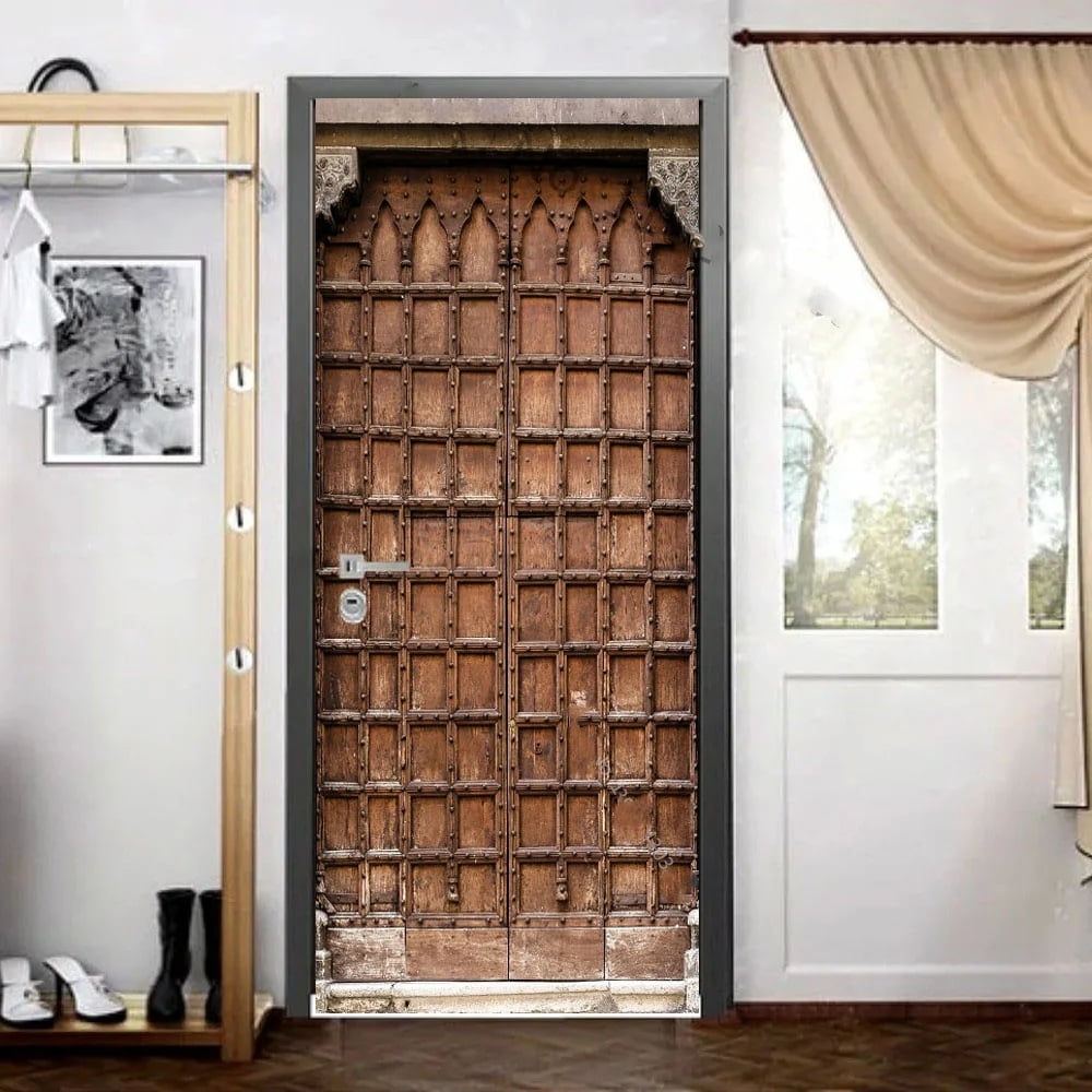 Retro Wooden Door Stickers Adhesive Vintage Wood Grain Photo Wallpaper ...