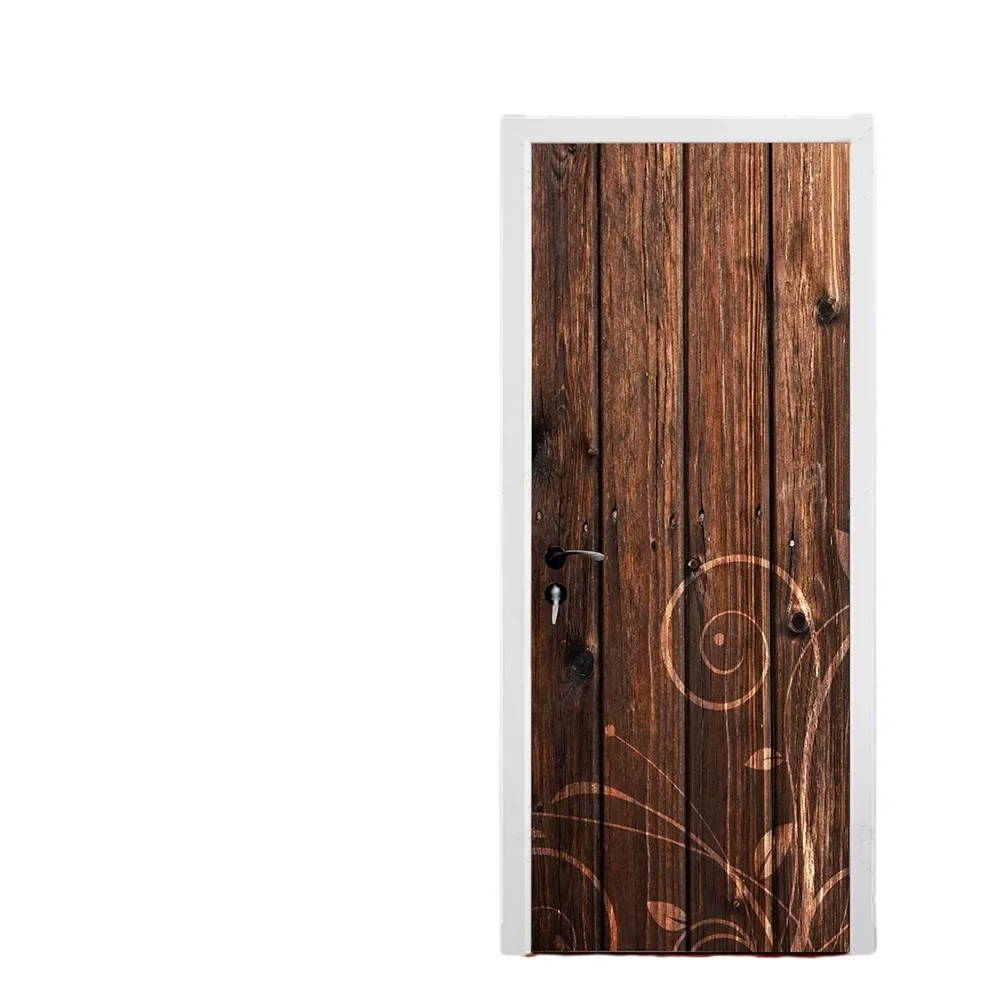 Retro Wooden Door Stickers Adhesive Vintage Wood Grain Photo Wallpaper ...