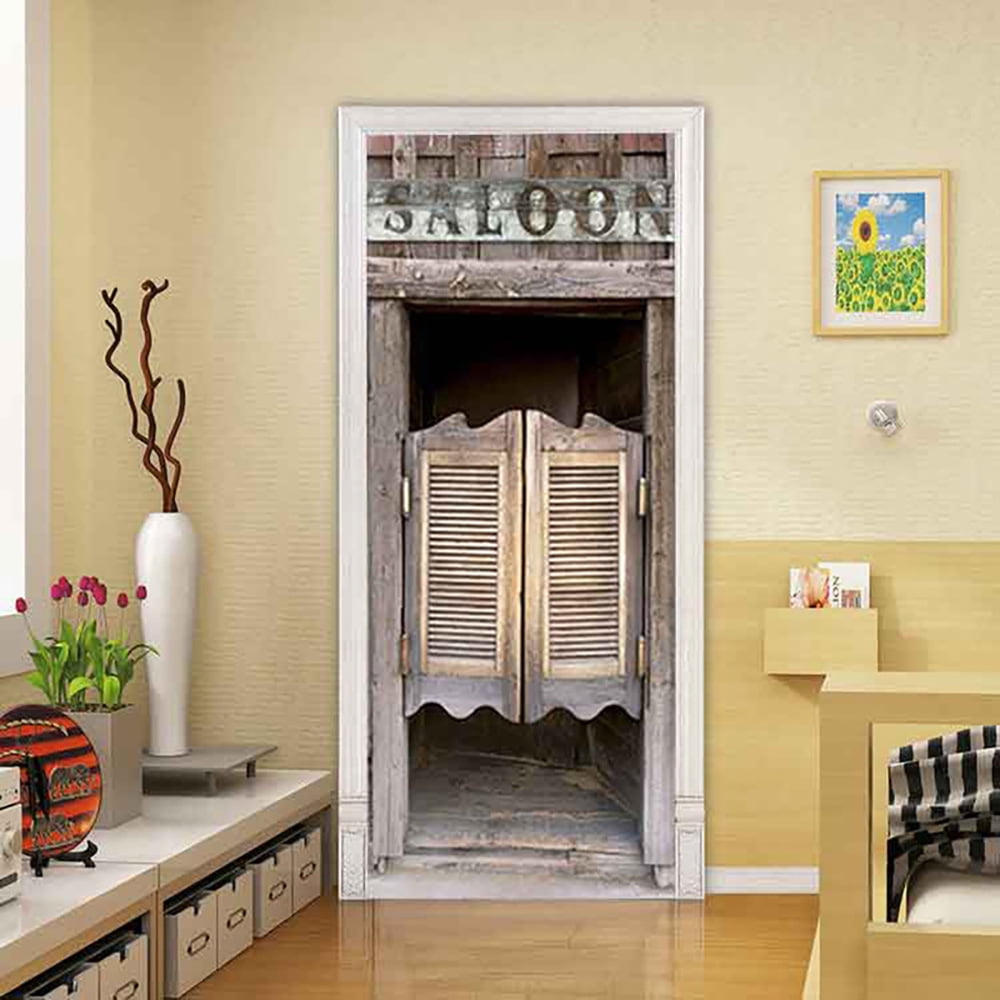 Retro Wooden Door Stickers Imitation Wood Doors Sticker 3D Self ...