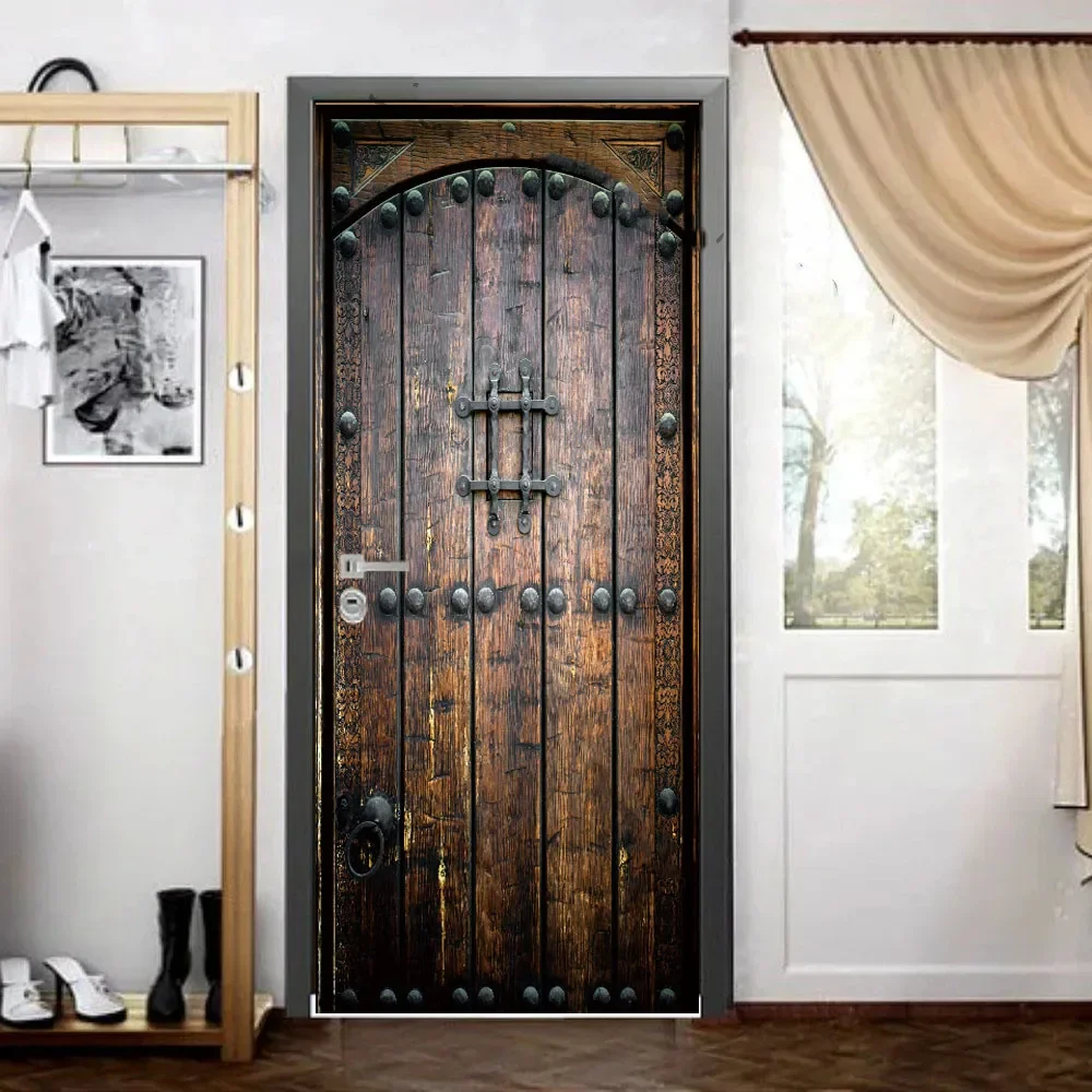 Retro Wooden Door Stickers Imitation Wood Doors Sticker D Self-Adhesive ...