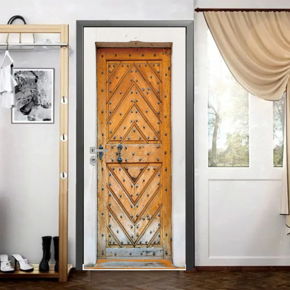Retro Wooden Door Stickers Imitation Wood Doors Sticker D Self-Adhesive ...