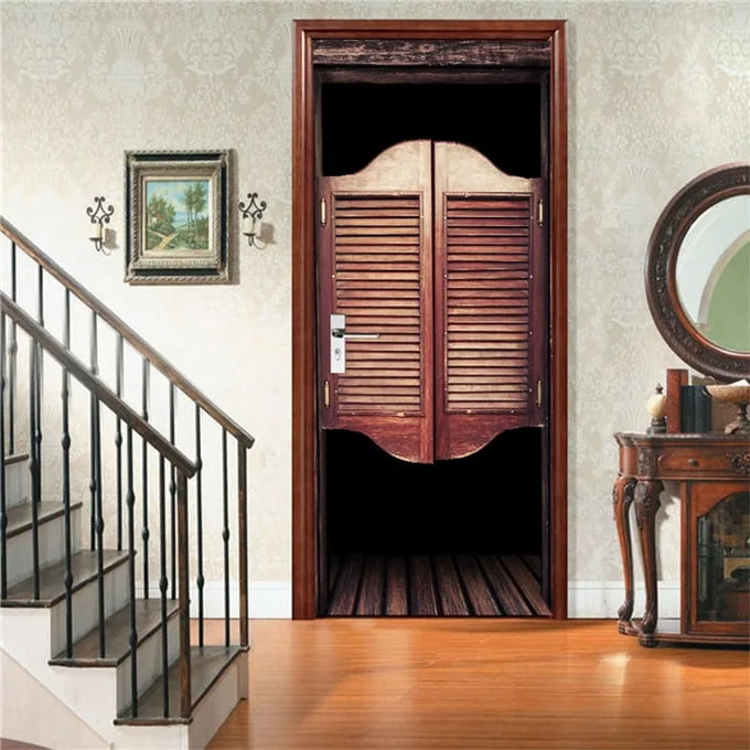 Retro Wooden Door Stickers Self Adhesive PVC D Wallpaper for Doors ...