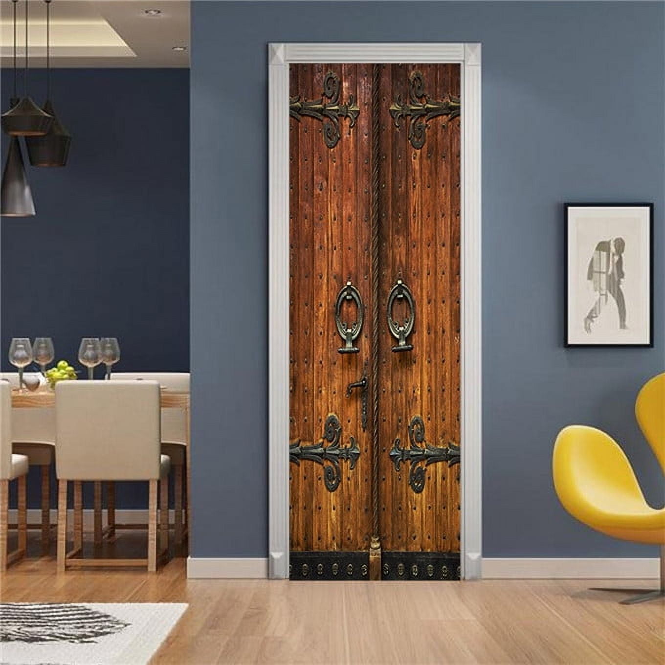 Retro Wooden Door Stickers Self adhesive PVC 3D Wallpaper For Doors ...