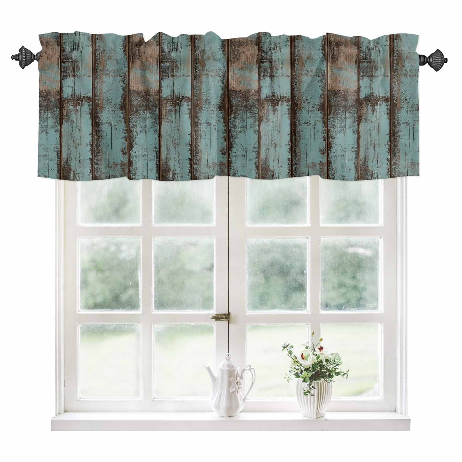 Retro Wooden Grain Kitchen Valances for Windows 54x18 Inch Kitchen ...