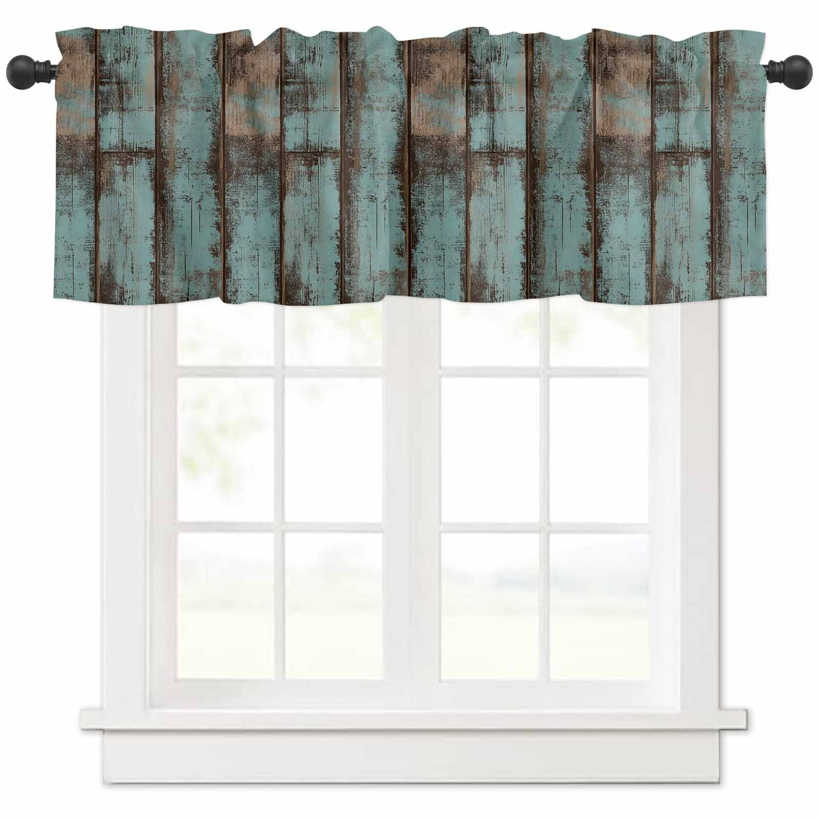 Retro Wooden Grain Valances for Windows Farmhouse Kitchen Curtains ...