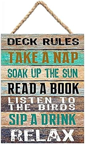 Retro Wooden Signs Deck Rules Sign Deck Decor Deck Wood Signs Will Bark ...