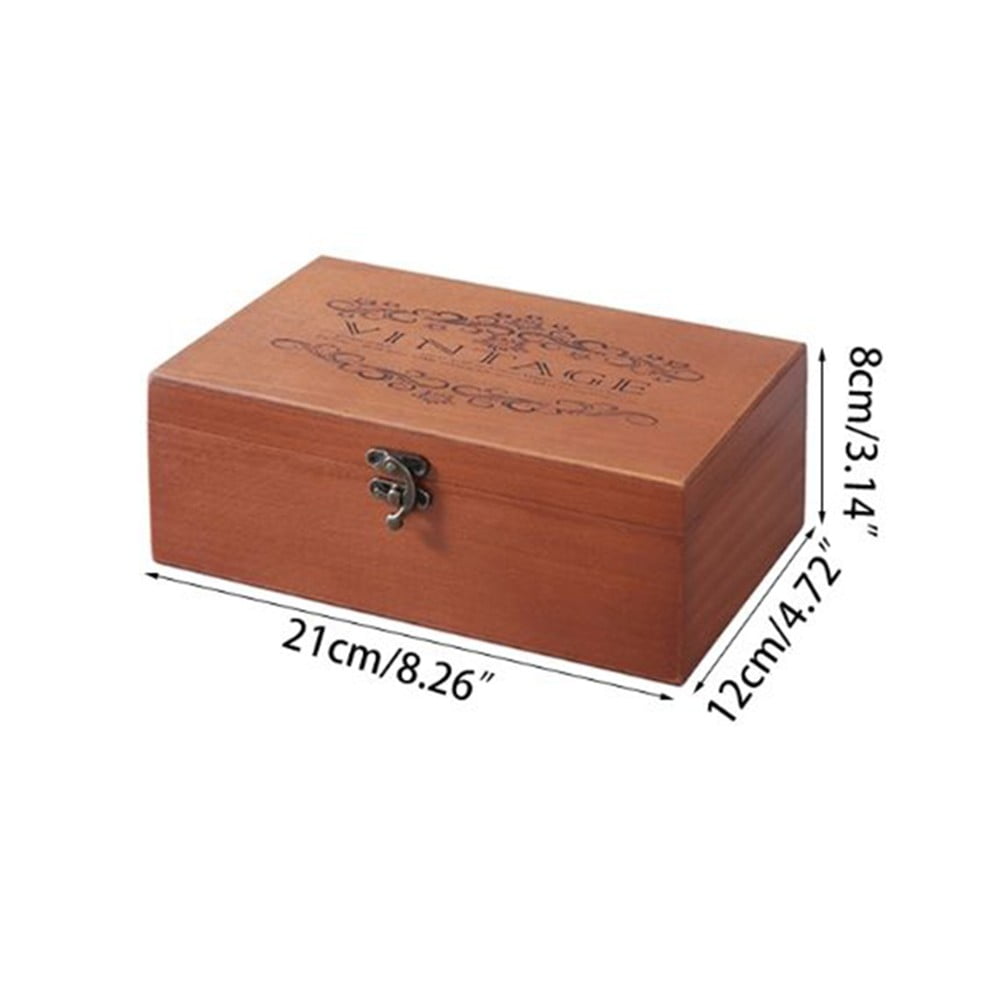 Retro Wooden Storage Box, Pine Rectangular Flip Solid Wood Gift Box ...