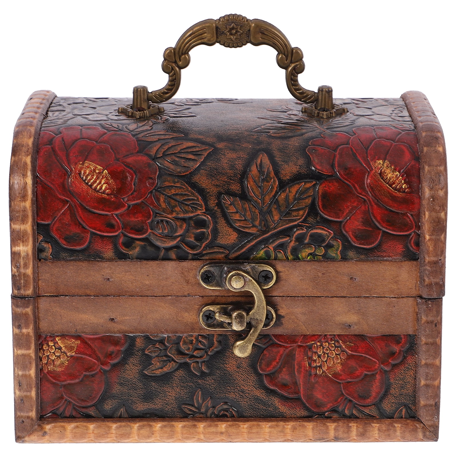 Retro Wooden Treasure Chest Storage Bin Bins with Lids Small Trinket ...