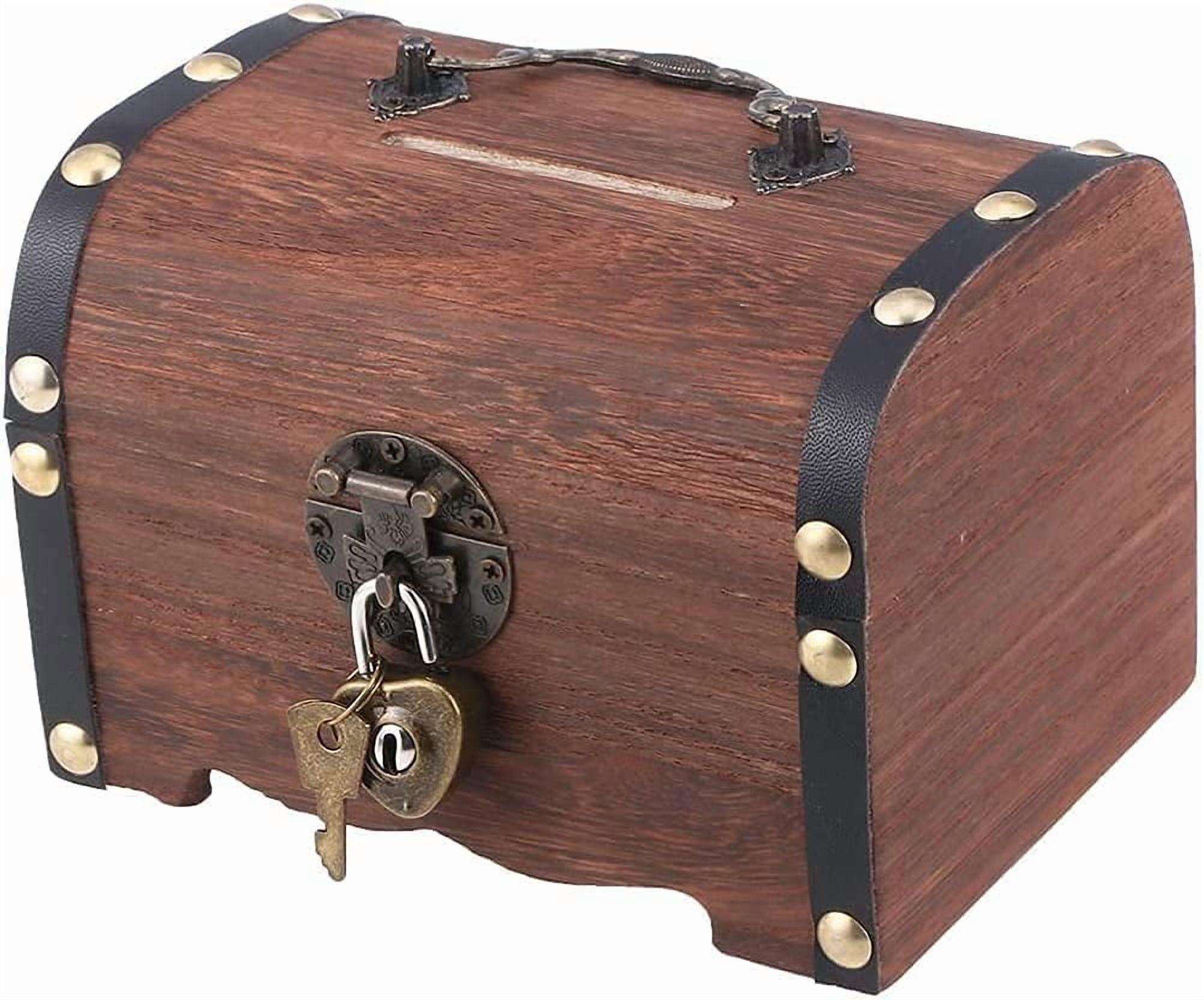 Retro Wooden Treasure Chest Storage Box, Wood Treasure Organizer Coin ...