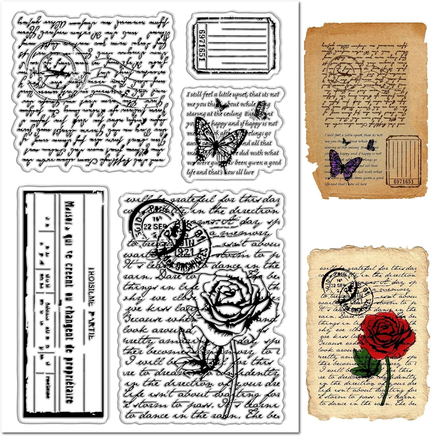 Retro Words Backgound Clear Rubber Stamps Vintage Frame Butterfly ...