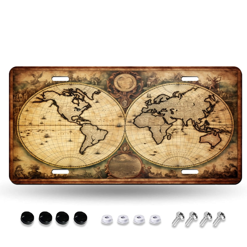 Retro World Map with Decorative Borders and Aged Paper Texture License ...
