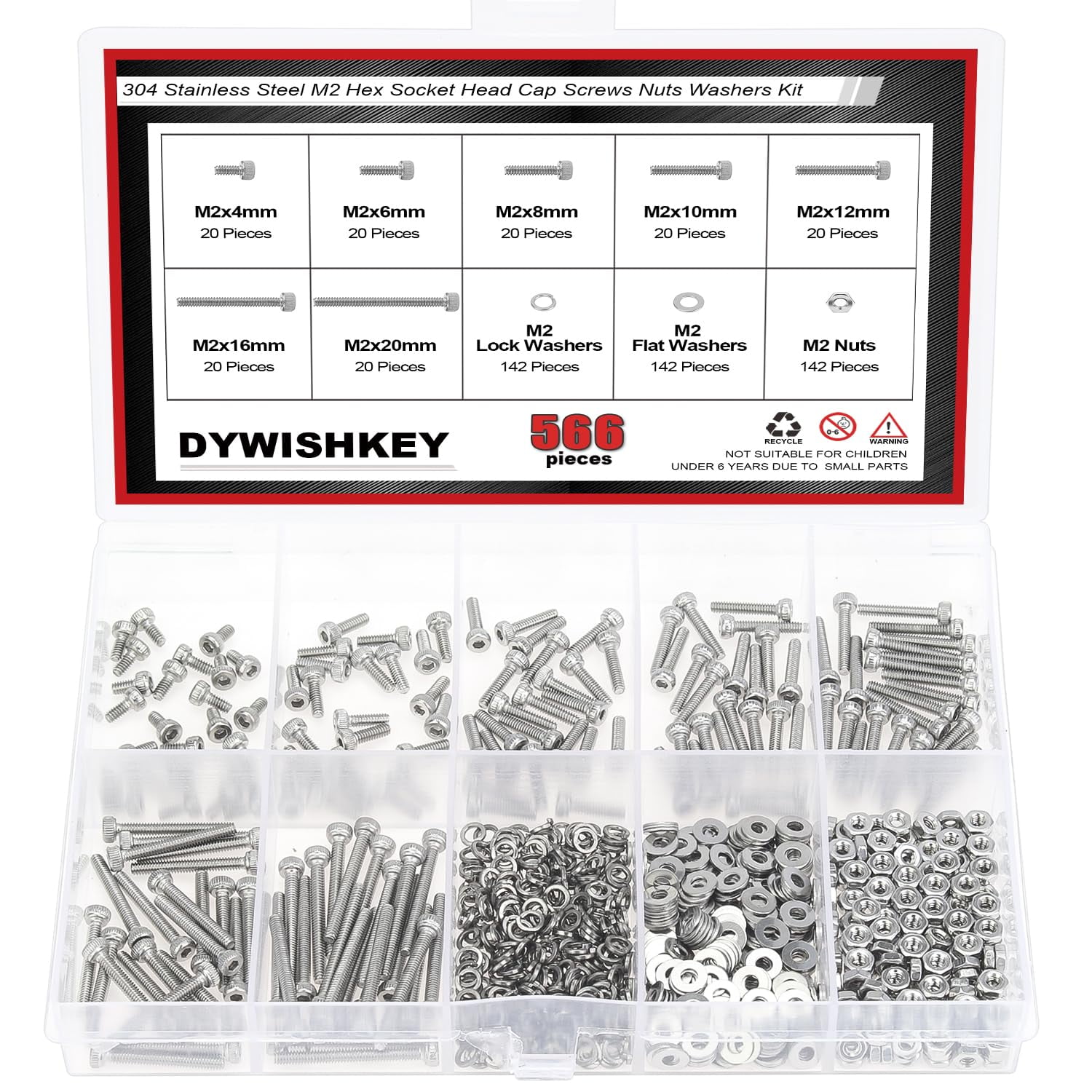 566 Pieces M2x 4/6 /8/10 /12/16 /20mm Hex Socket Head Cap Screws Nuts ...