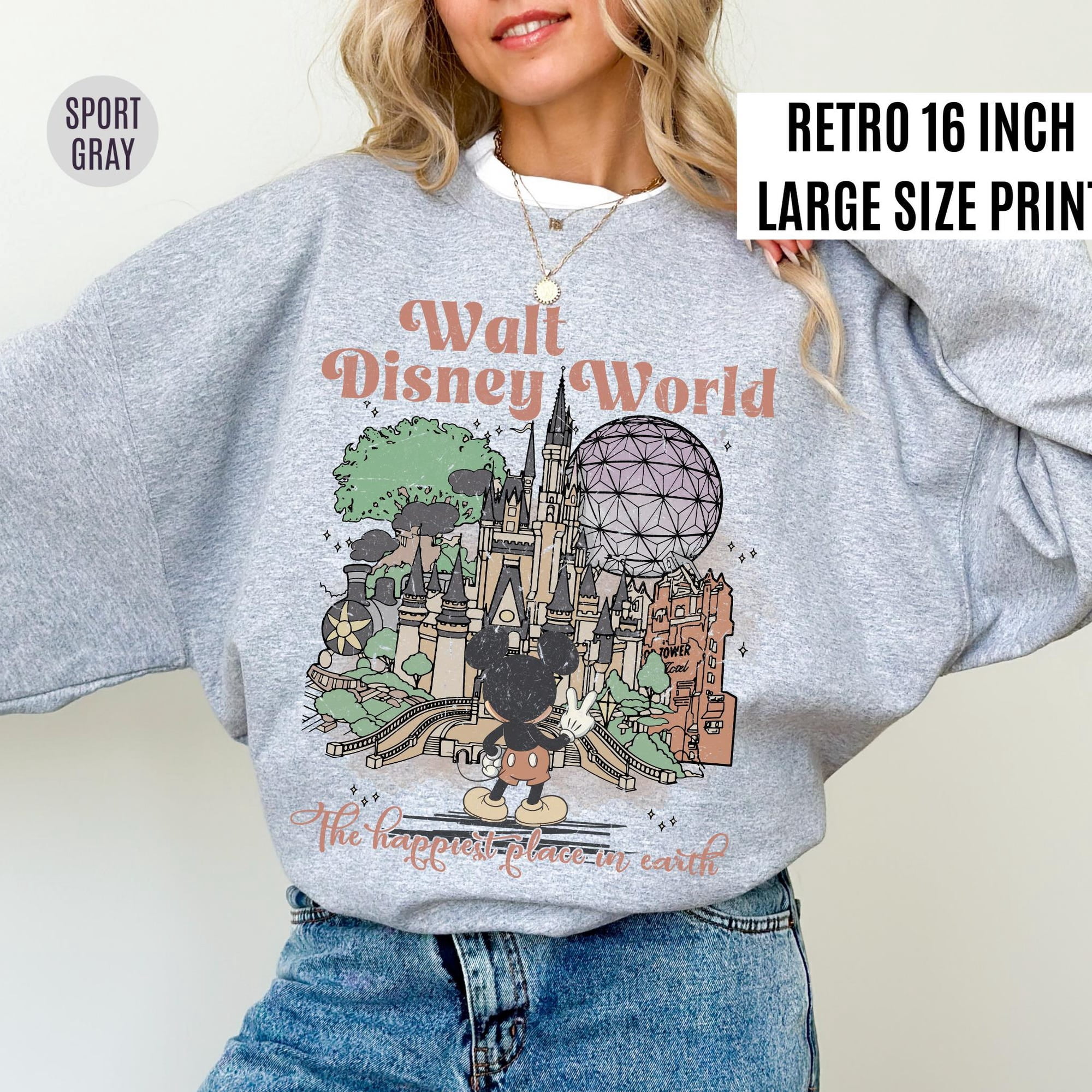 Retro World Sweatshirt - Vintage Mickey Watercolor Design, The Happiest ...