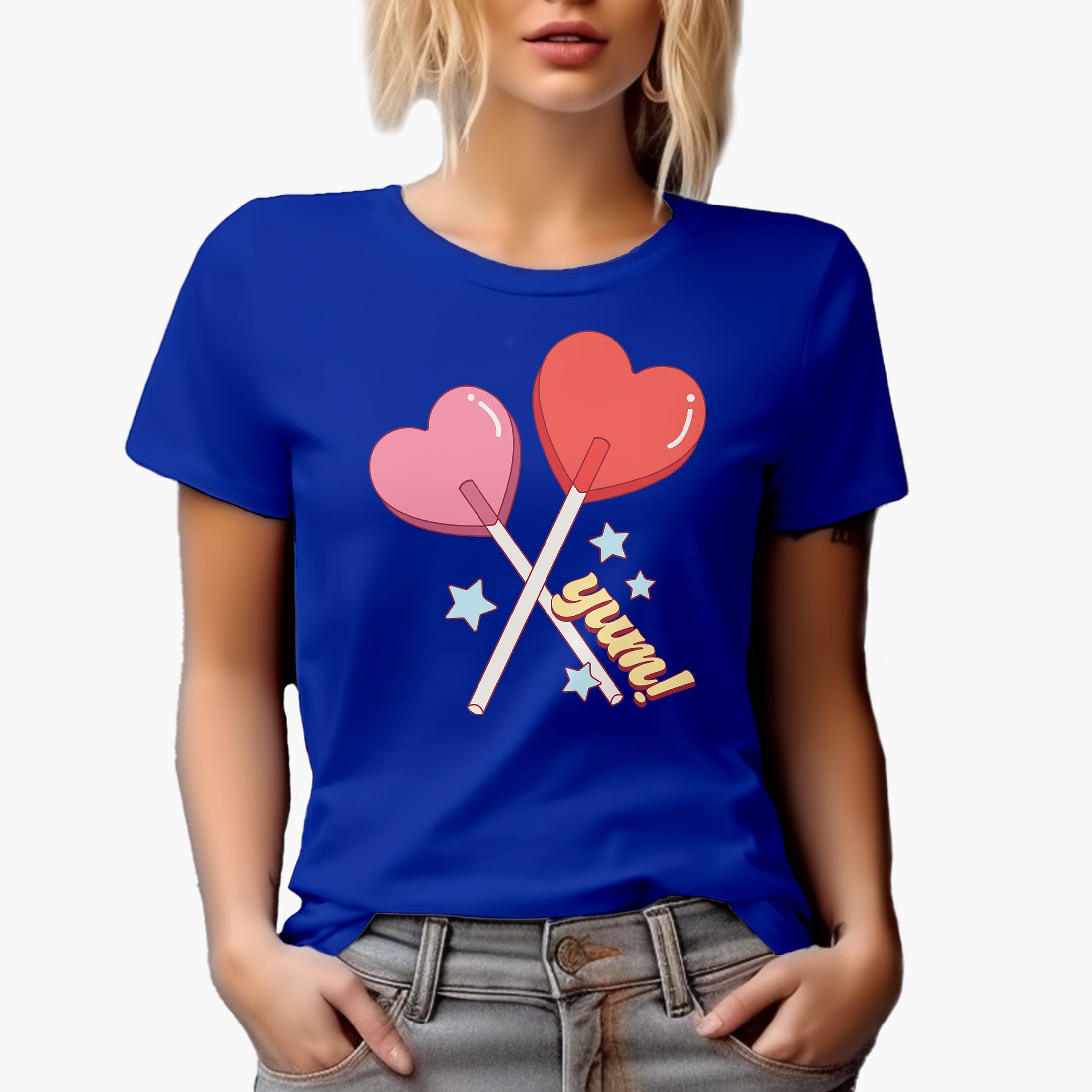 Retro Yum & Heart Lollipops Art, Valentine's Day Gift, Royal Blue T ...