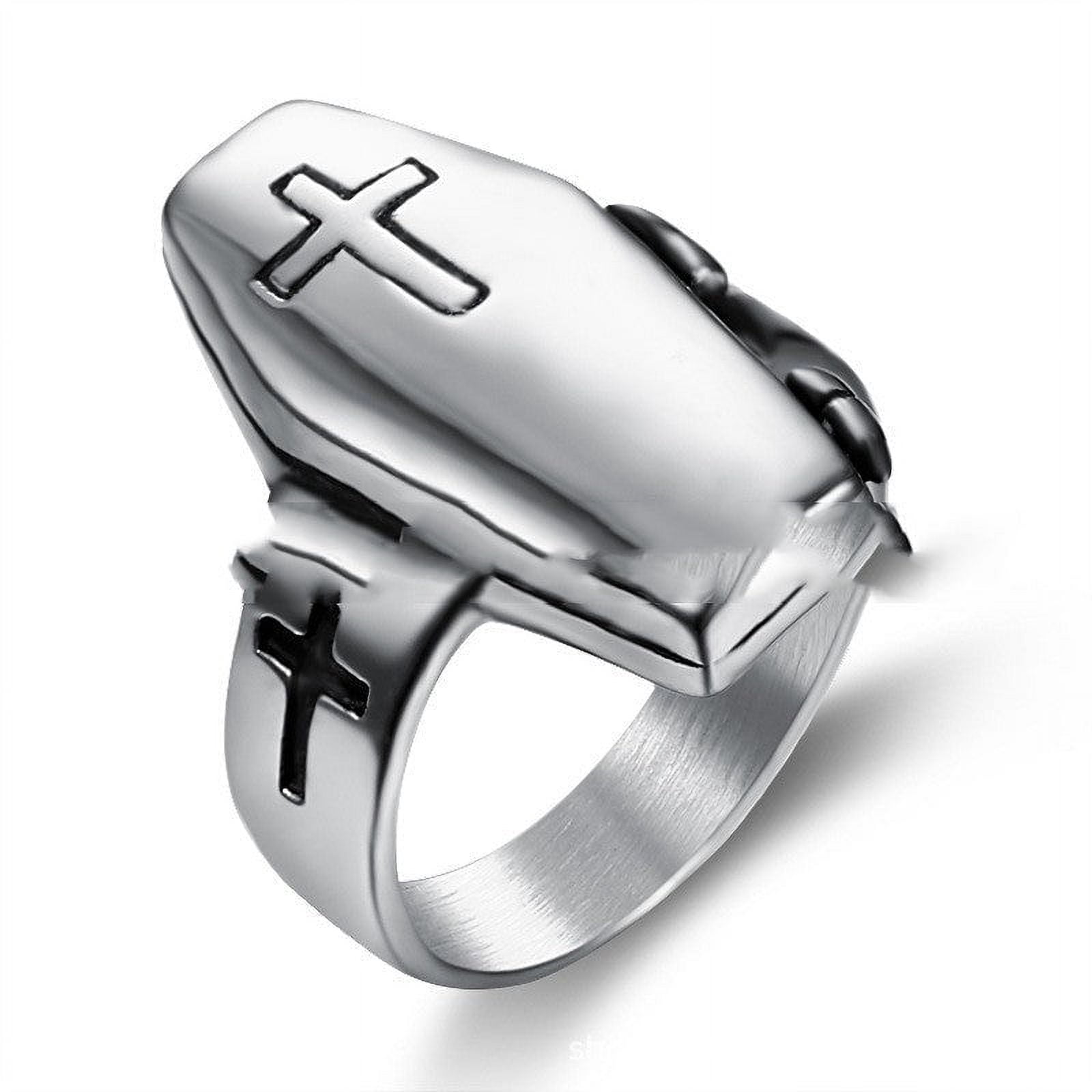 Retro Zombie Coffin Cross Ring Stainless Steel Coffin Personality ...