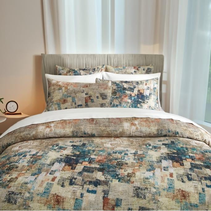 Retro abstract color-blocked down duvet cover 3-piece set, dark messy ...