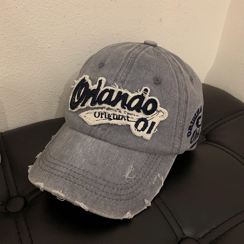 Retro and aged baseball cap, women's big-headed cap, washed with holes ...