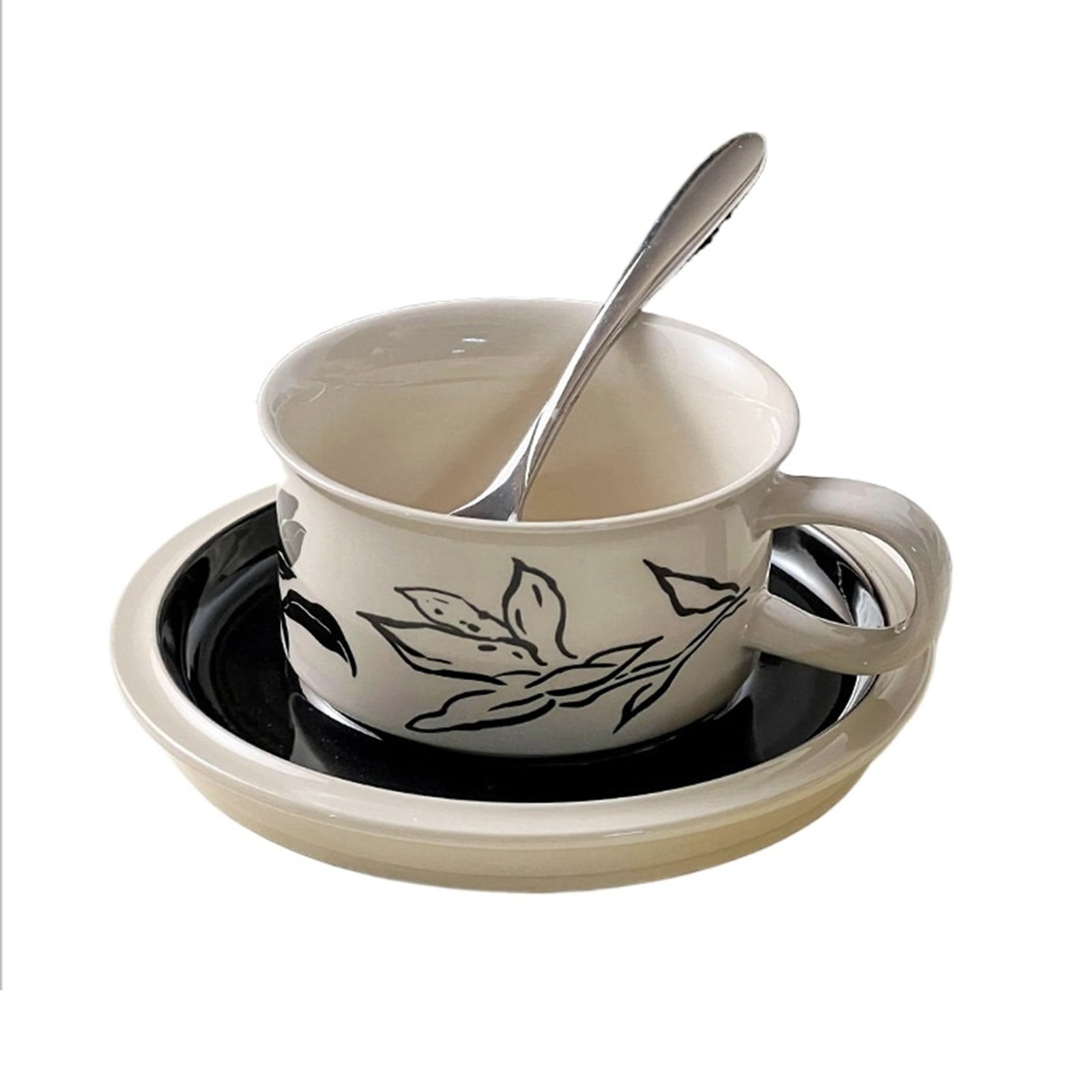 Retro coffee cup, ceramic cups and saucers, porcelain cup with handle ...