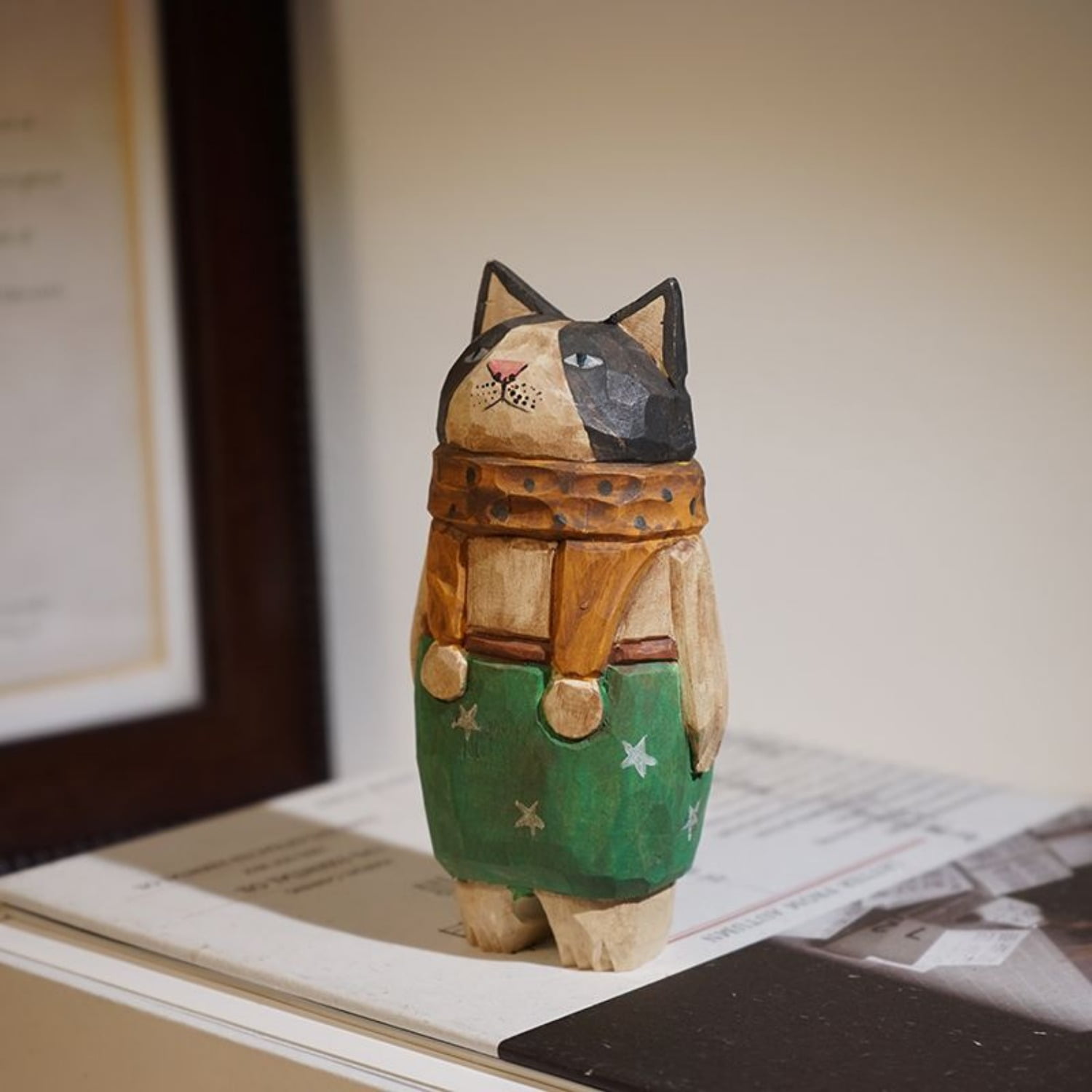 Retro creative wood carving cat stylish desktop decoration hand-carved ...
