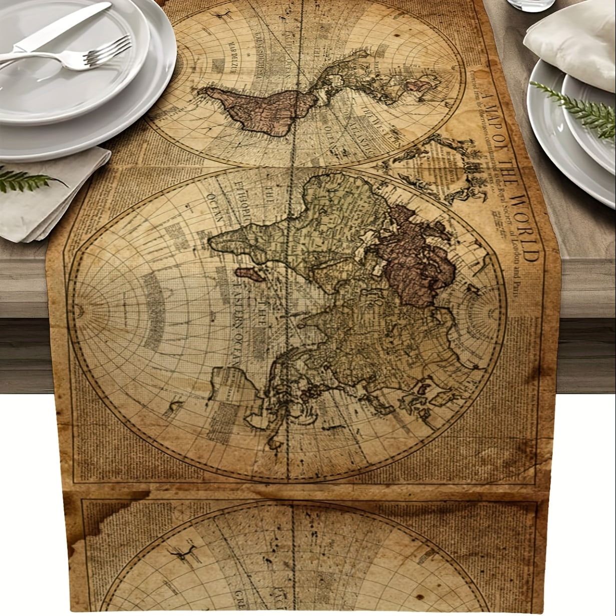 Retro l Map of World Linen Table Runners Dresser Scarf Table r Indoor ...