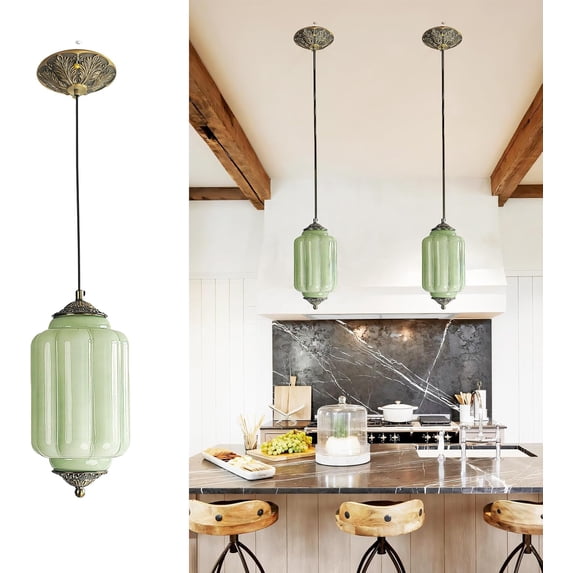 Retro milk glass pendant light for kitchen, brass glass ceiling light ...