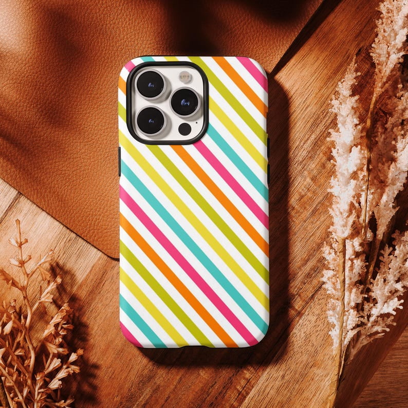Retro pink vertical striped phone case, chic bold aesthetic design for ...