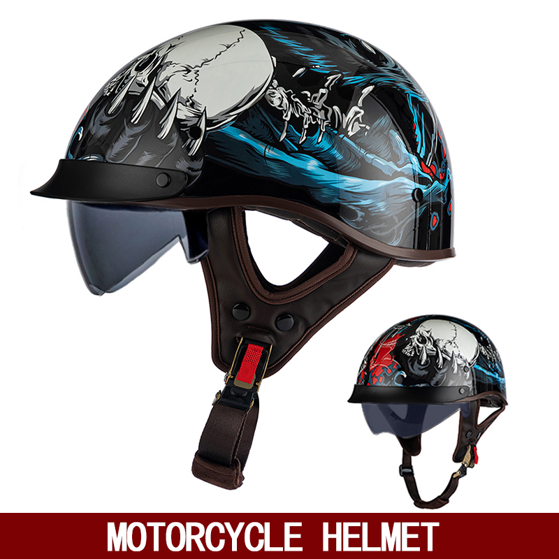 Retro semi-helmet motorcycle helmet American cruise locomotive summer ...