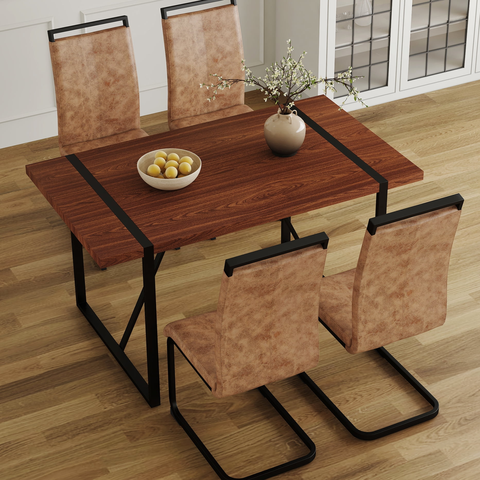 Retro-style Dining Table And Chair For 4, With Textured Top Metal Legs ...