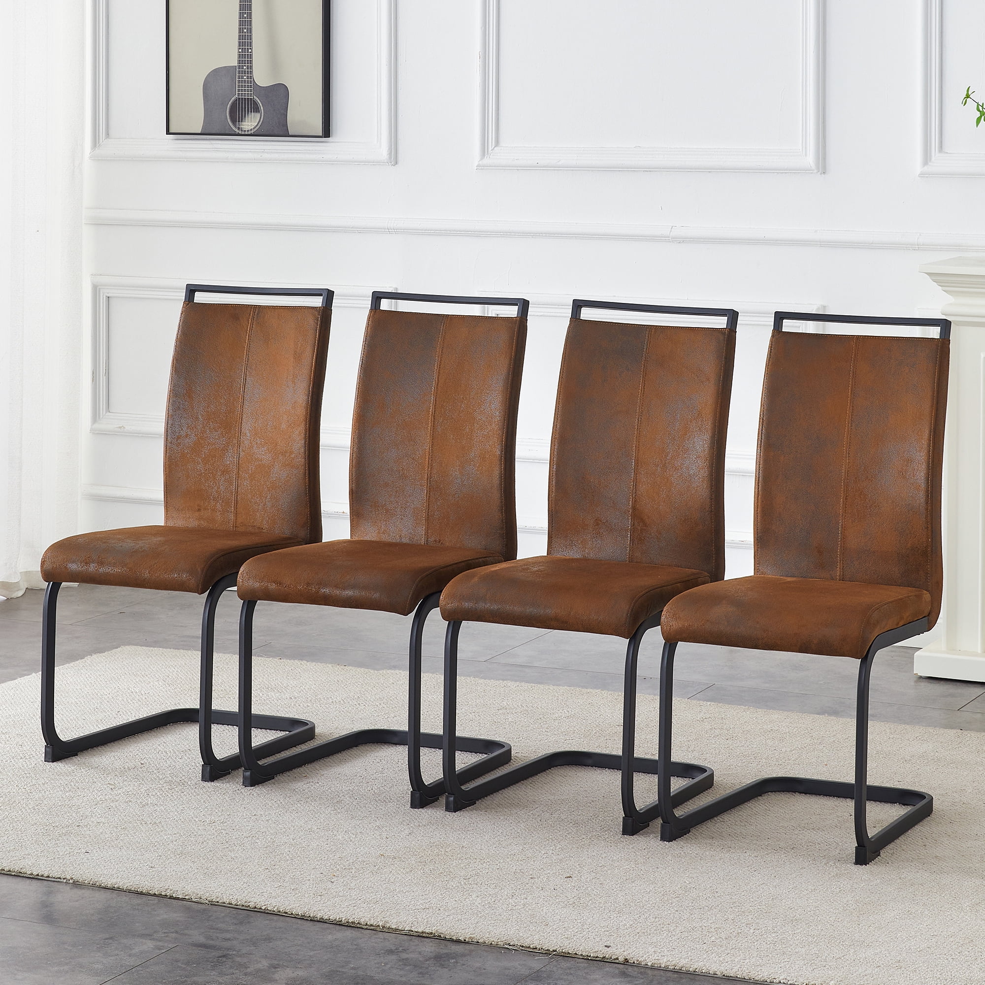 Retro - style Suede - like Tech Fabric Dining Chairs, Sturdy Metal Legs ...