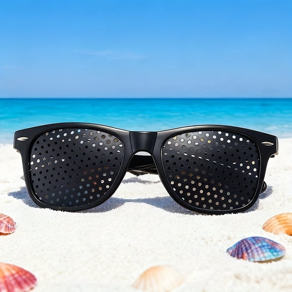 Retro-style black pinhole glasses. The multi-hole design simulates the ...