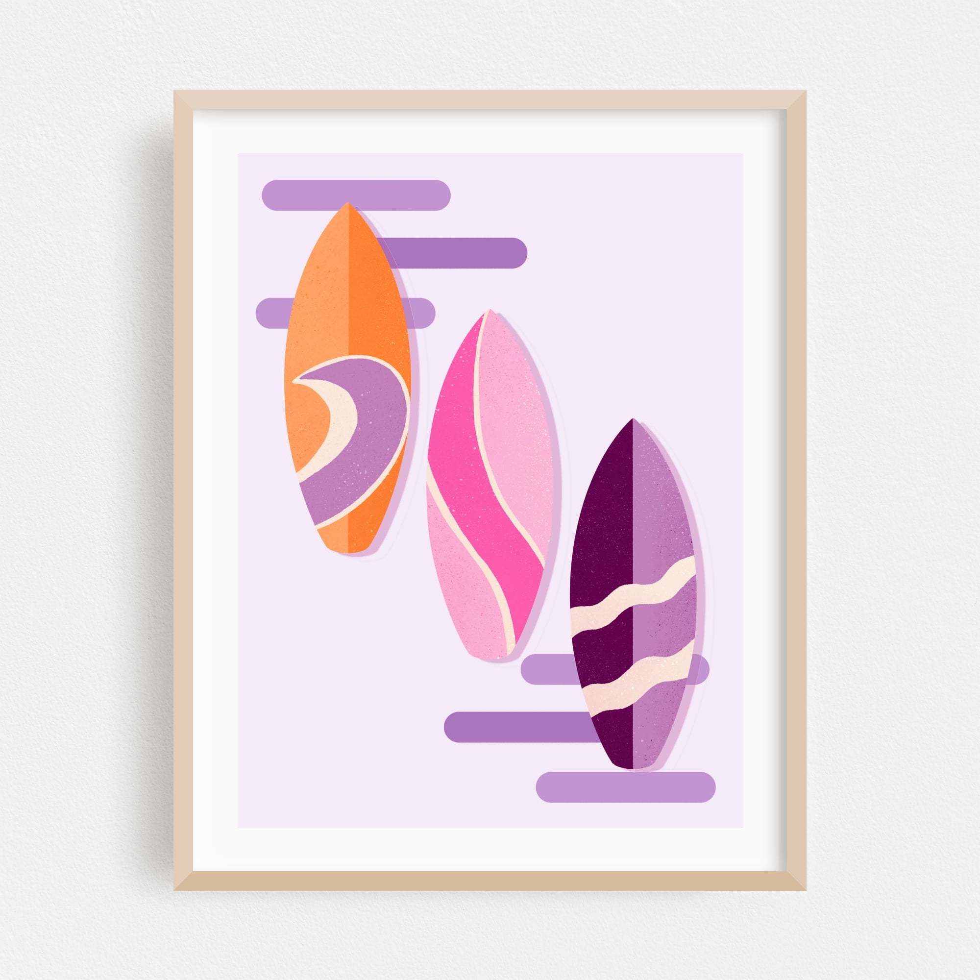 Retro surfboards - pink, orange and purple - Illustration Surfboard ...