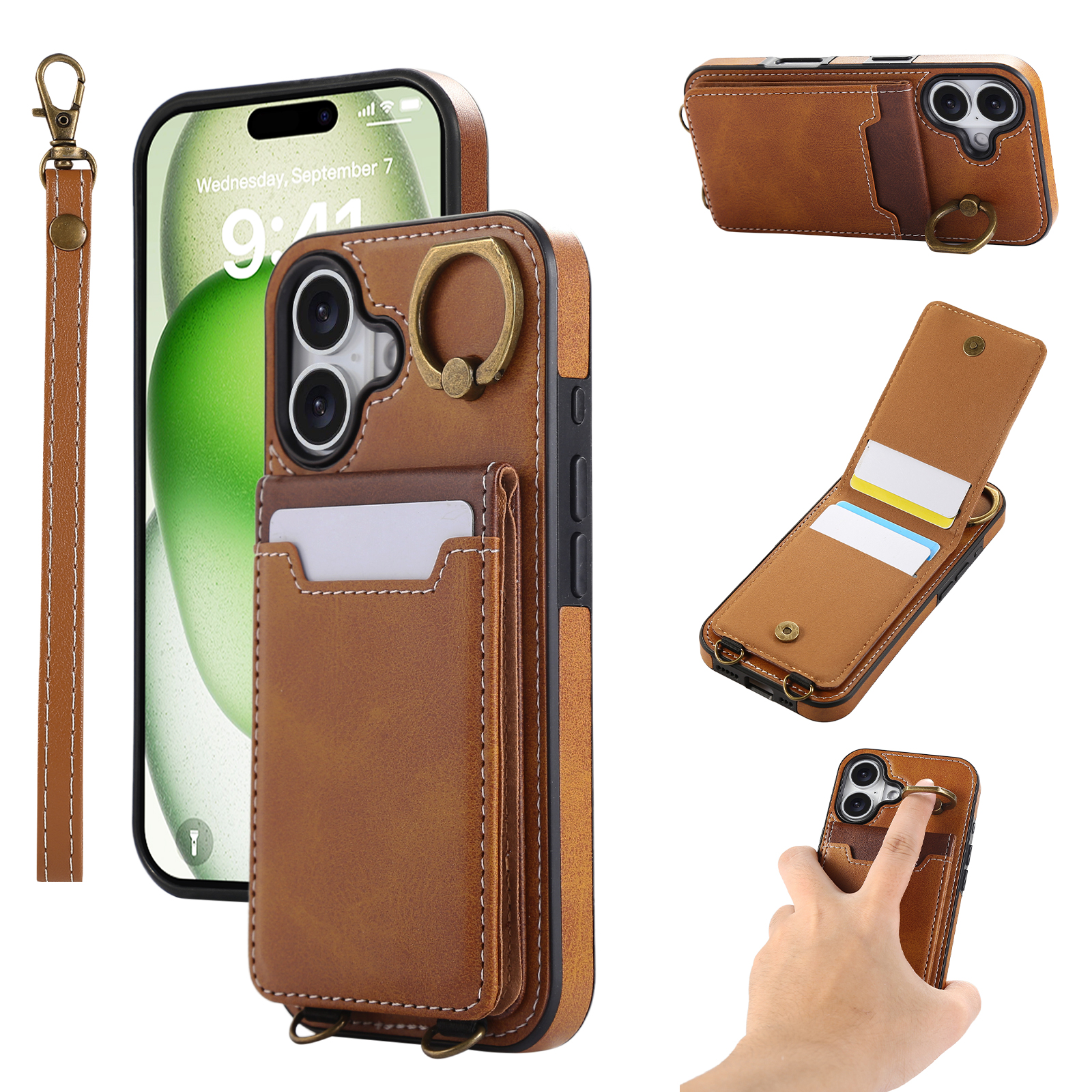 Retro wallet card slot holder leather case for iPhone 16 pro max 15 ...