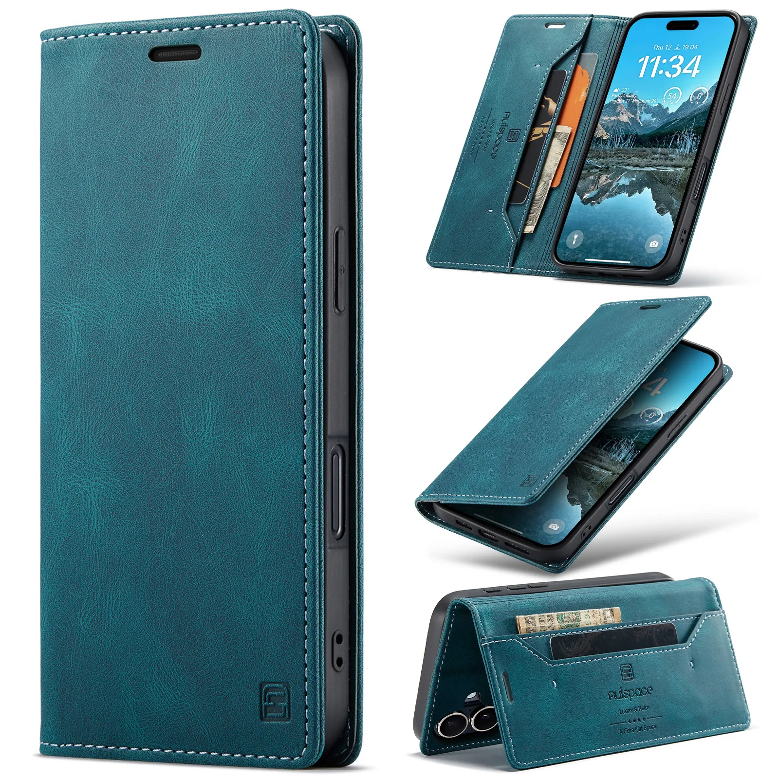 Retro wallet phone protective case, card holder bracket, built-in ...