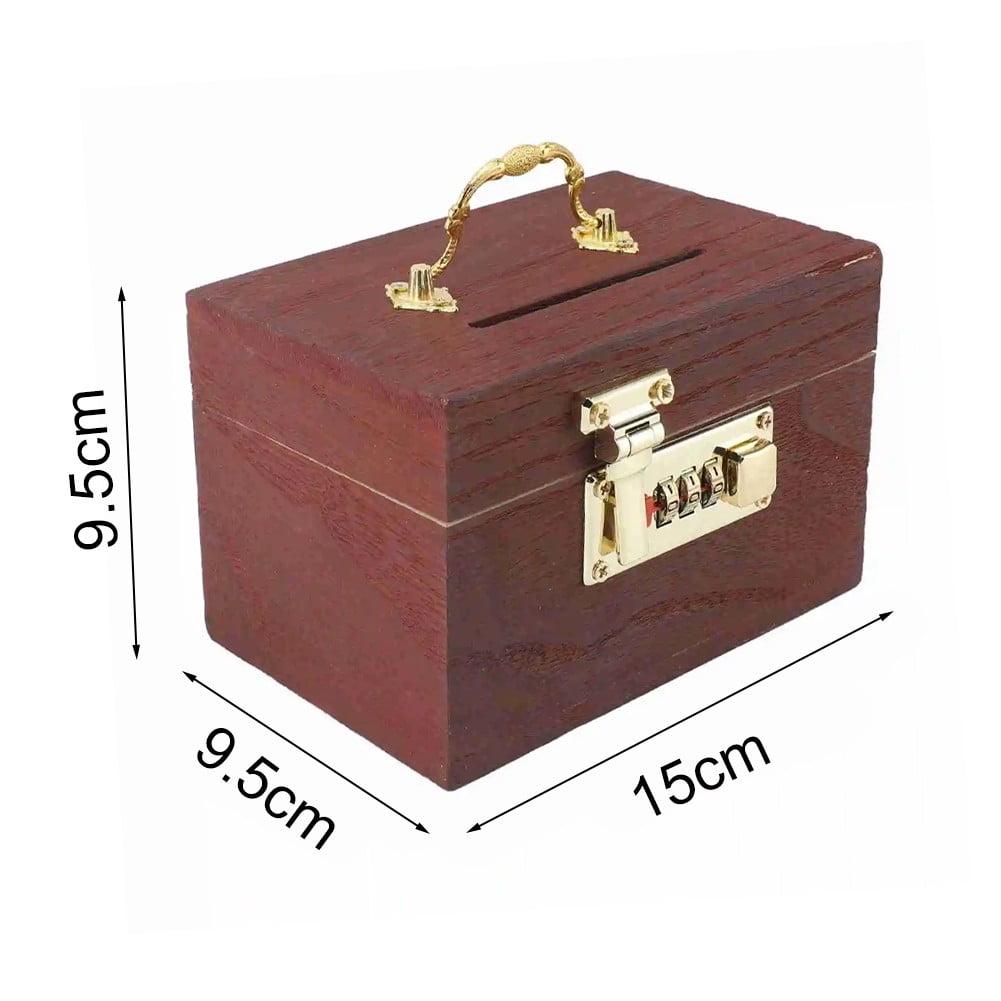 Retro wooden piggy bank with lock for children, simple home log storage ...