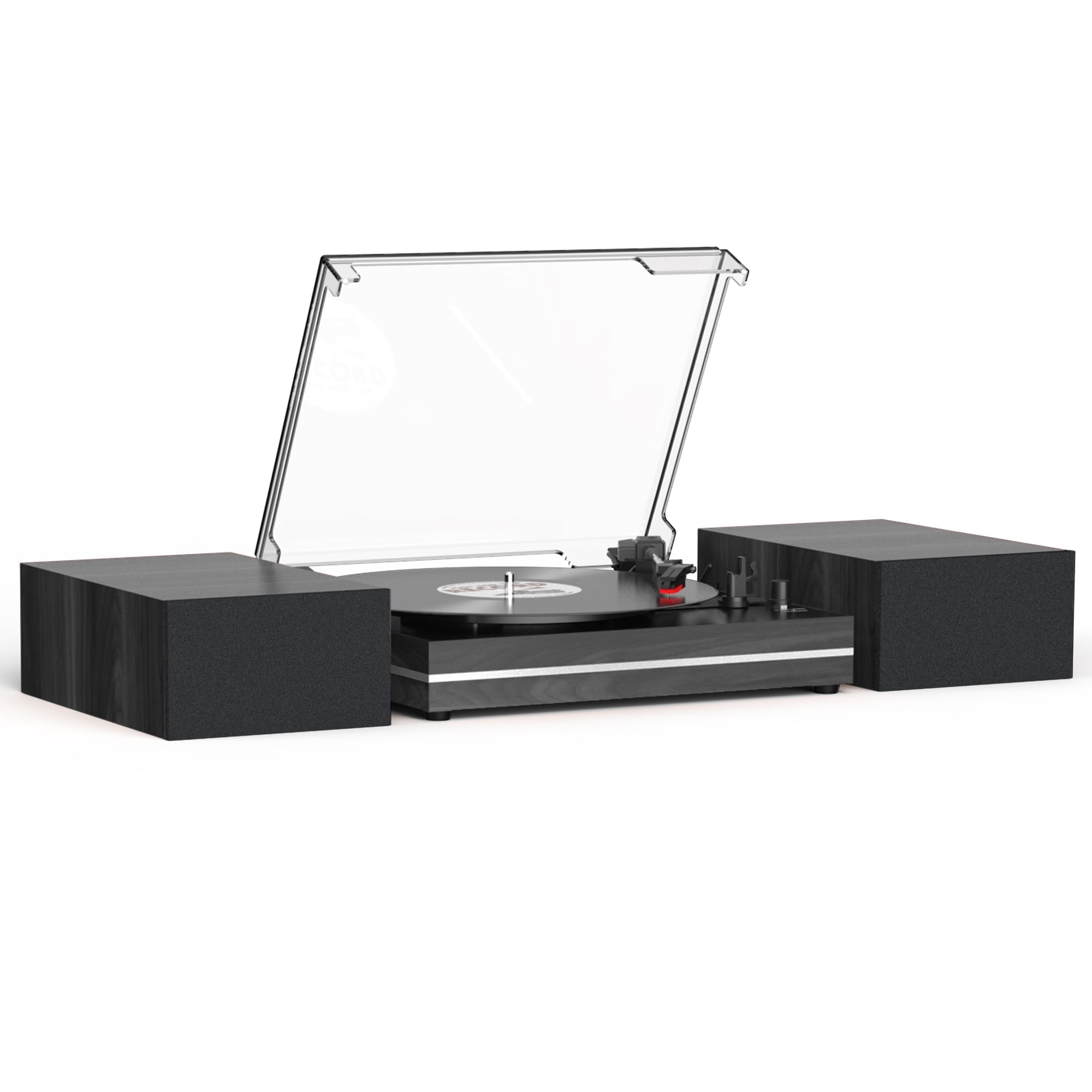 RetroAudio Vinyl Record Player with Bookshelf Speakers 3-Speed Belt ...