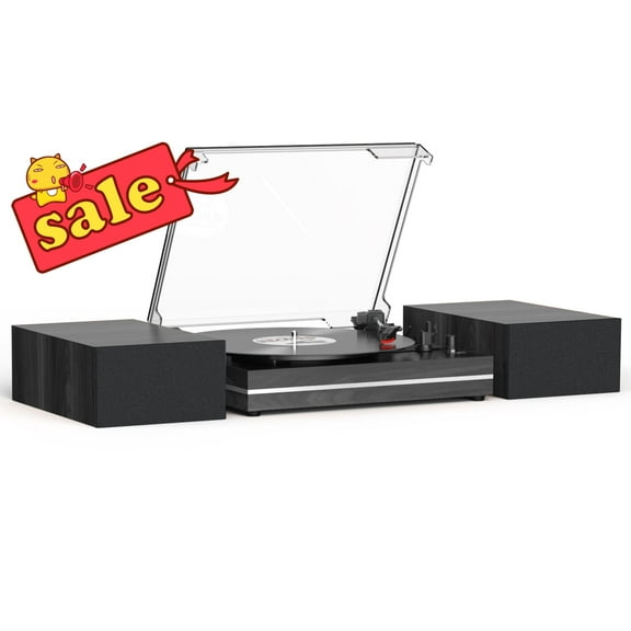 Record Player with Passive Bookshelf Speakers Belt-Drive Vintage ...