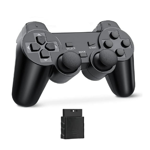 RetroFam Wireless PS2 Controller, Black, Dual Analog Sticks, Vibration ...