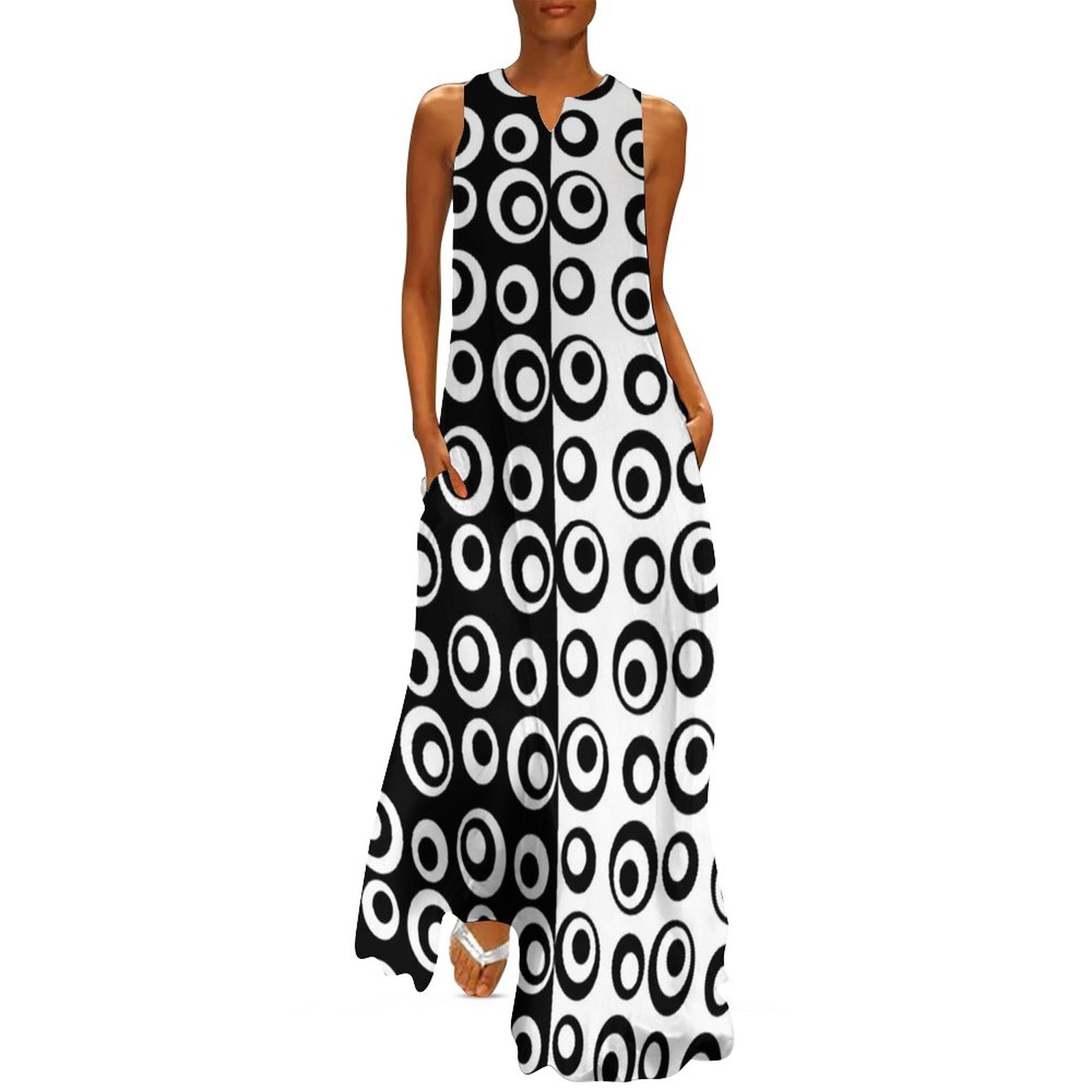 RetroTwo T Dress Spring Black And White Spotted Street Wear Boho Beach ...