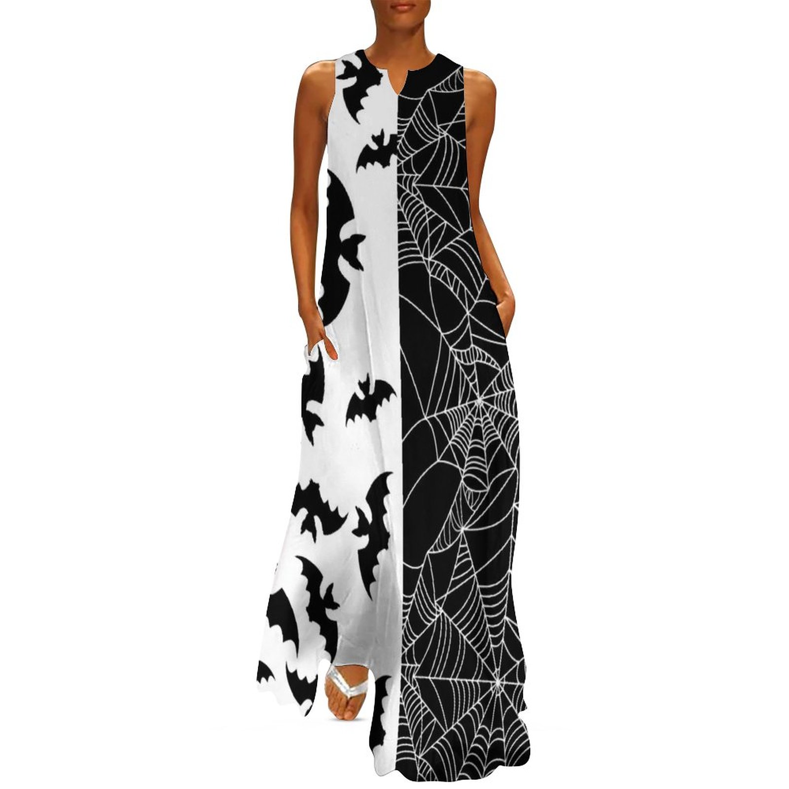 RetroTwo T Dress Spring Black And White Spotted Street Wear Boho Beach ...